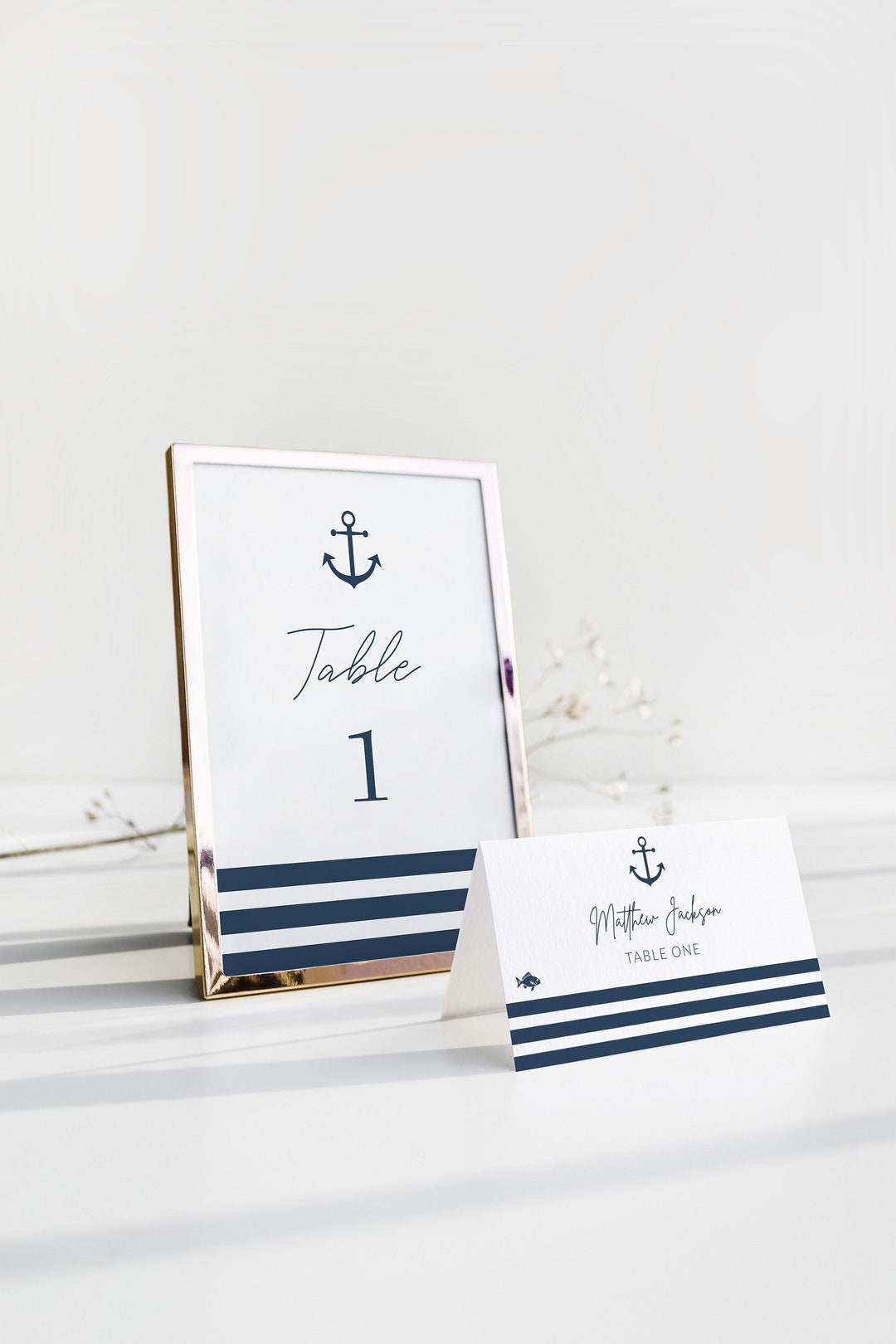 Nautical Place Card Template With Meal Choice Icons, Printable Nautical ...