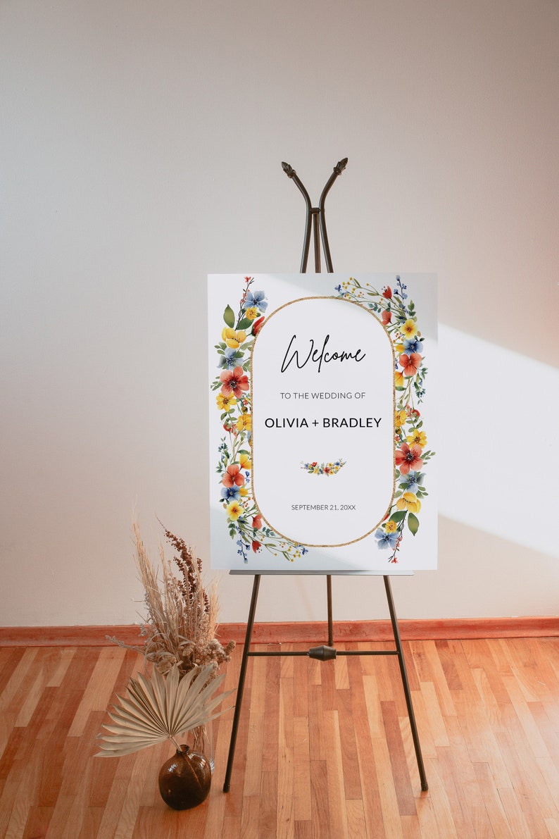 Wildflower Wedding Welcome Sign Template, Printable Boho Wildflower ...