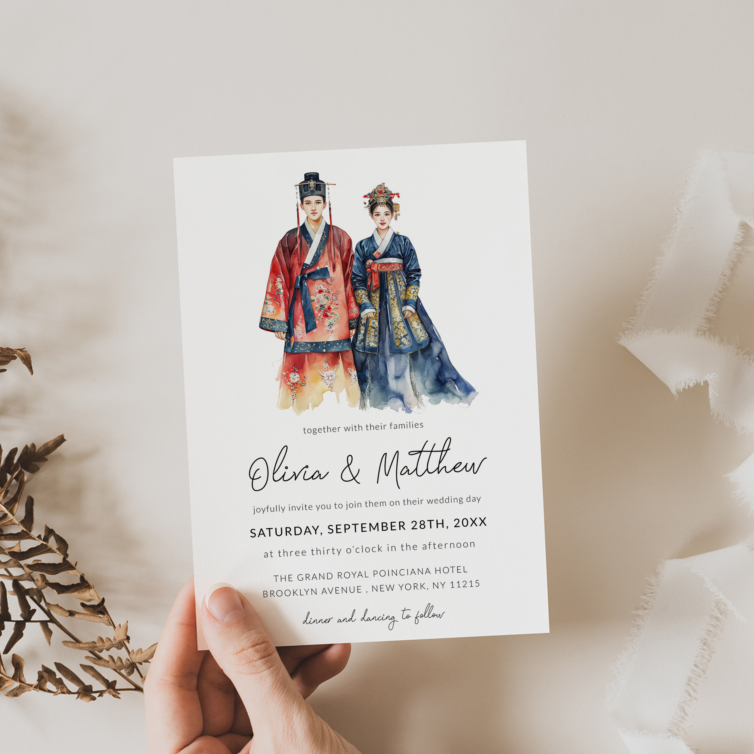 Korean Traditional Wedding Invitation Template, QR Code RSVP ...