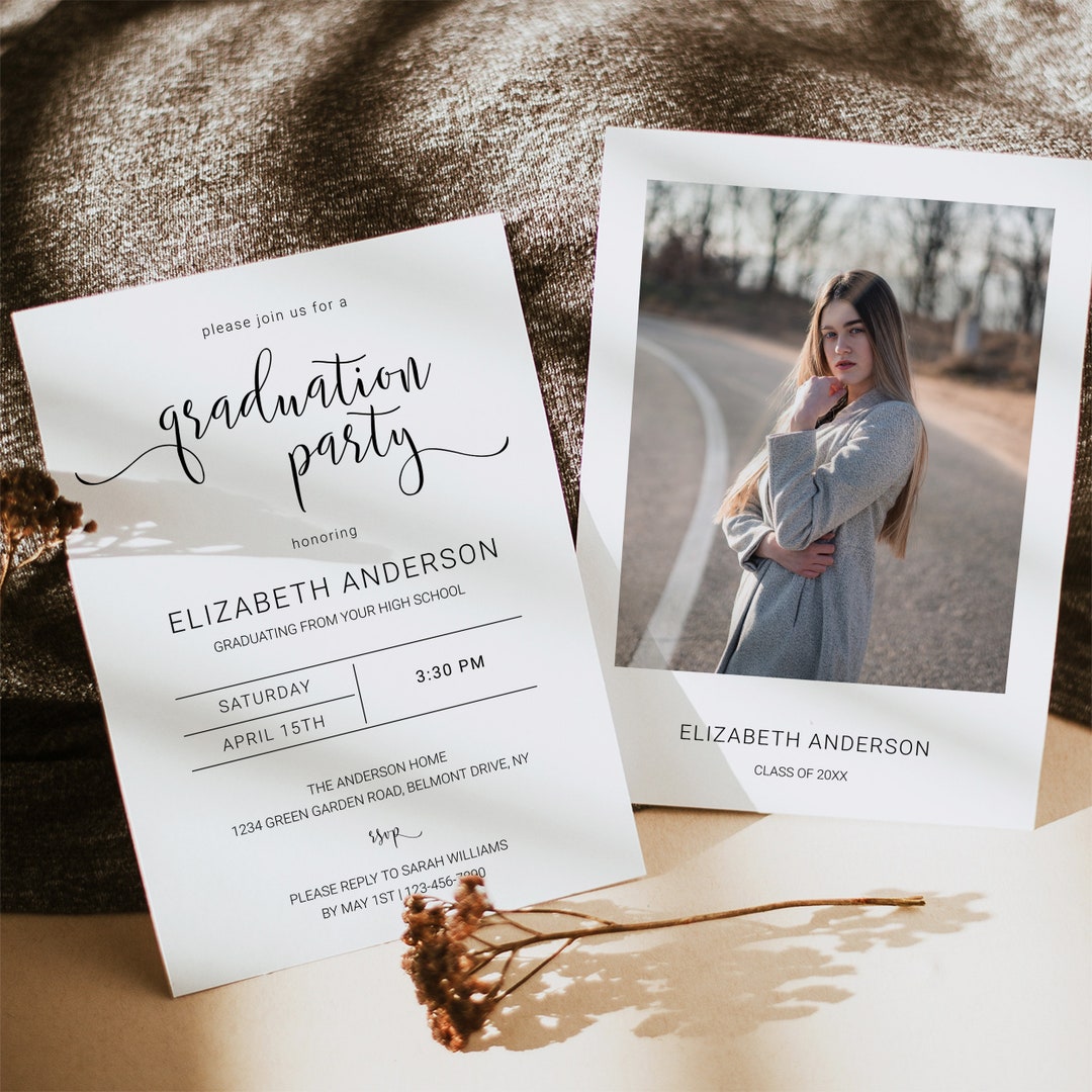 Minimalist Graduation Invitation Template, Class Of, High School ...