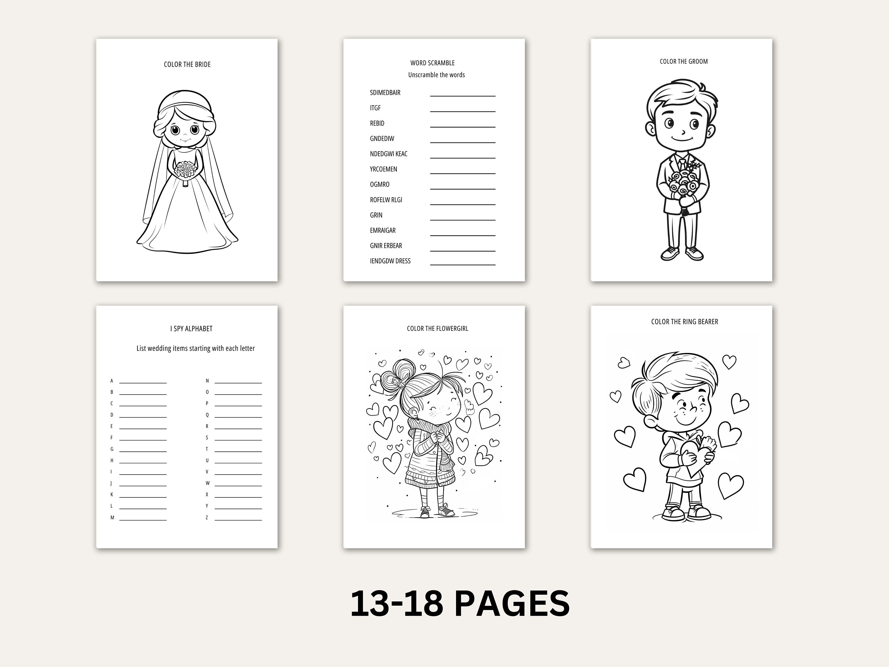 Kids Wedding Activity Book, Printable Coloring Book, 22 Wedding ...