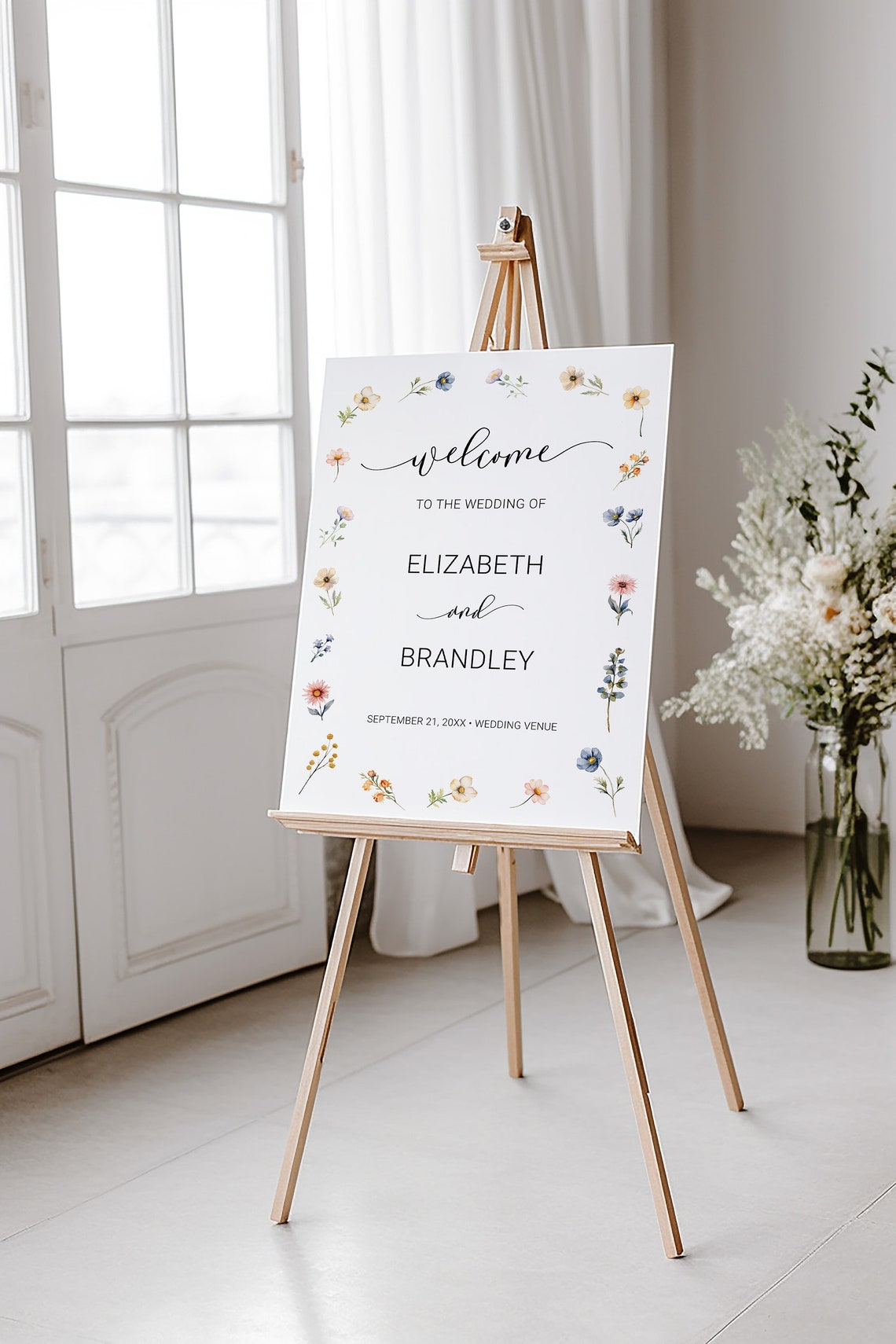 Wildflower Floral Wedding Welcome Sign Template, Printable Spring ...