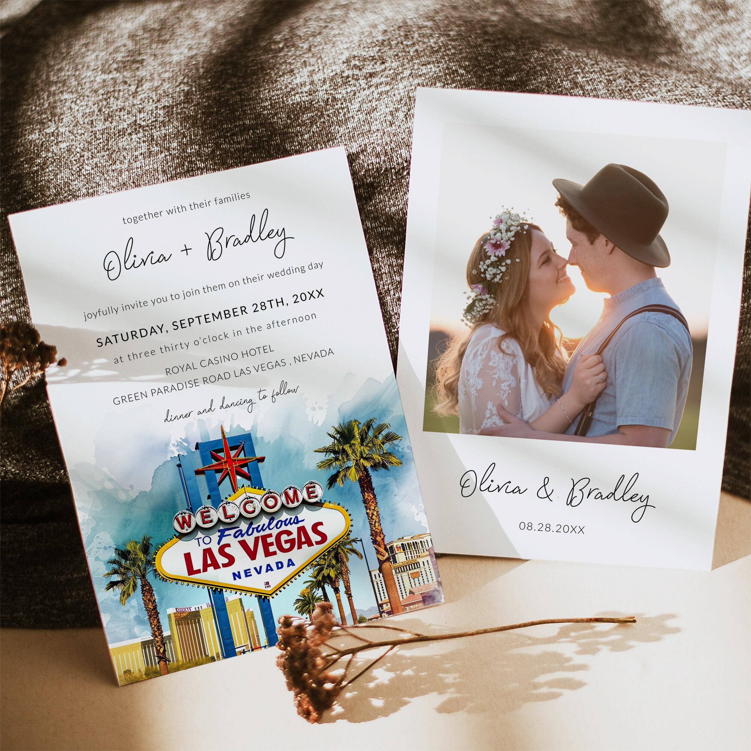 LAS VEGAS Wedding Invitation Template With Photo, QR Code Rsvp ...