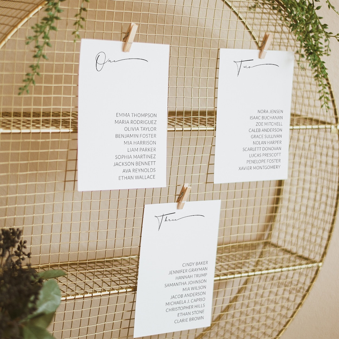 Elegant Wedding SEATING CHART Cards Template, Printable Wedding Table ...