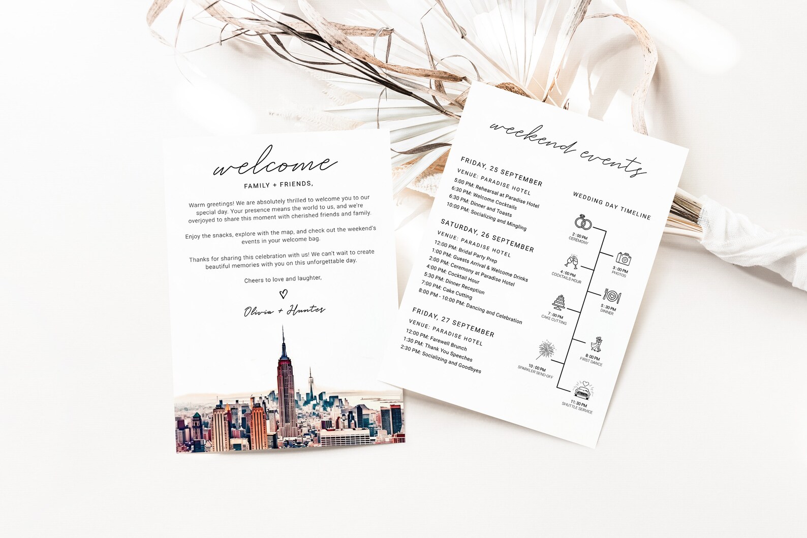New York City Wedding Welcome Letter Template With Icons, Order of ...