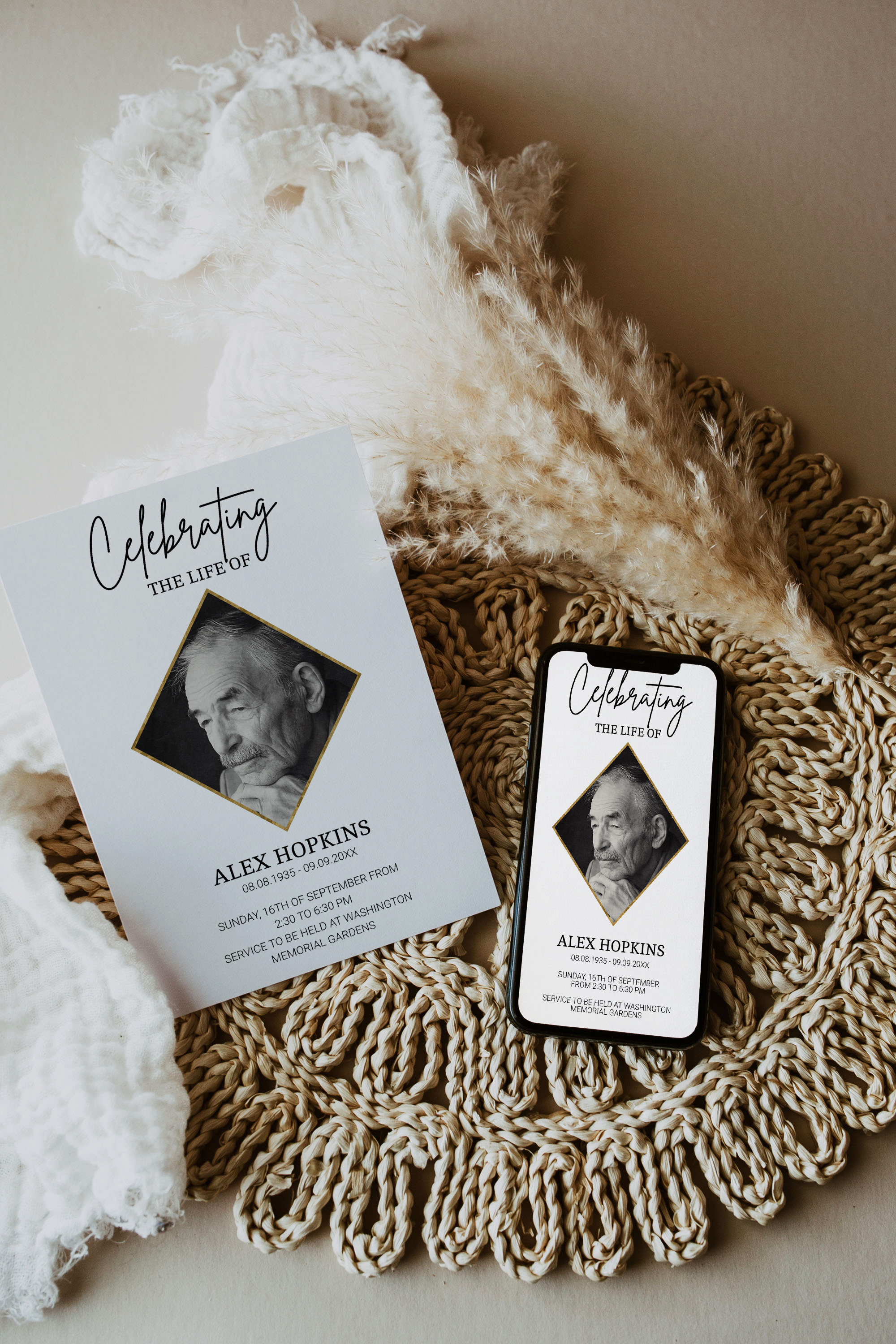 Glitter Frame Photo Funeral Memorial Template, Celebration of Life ...