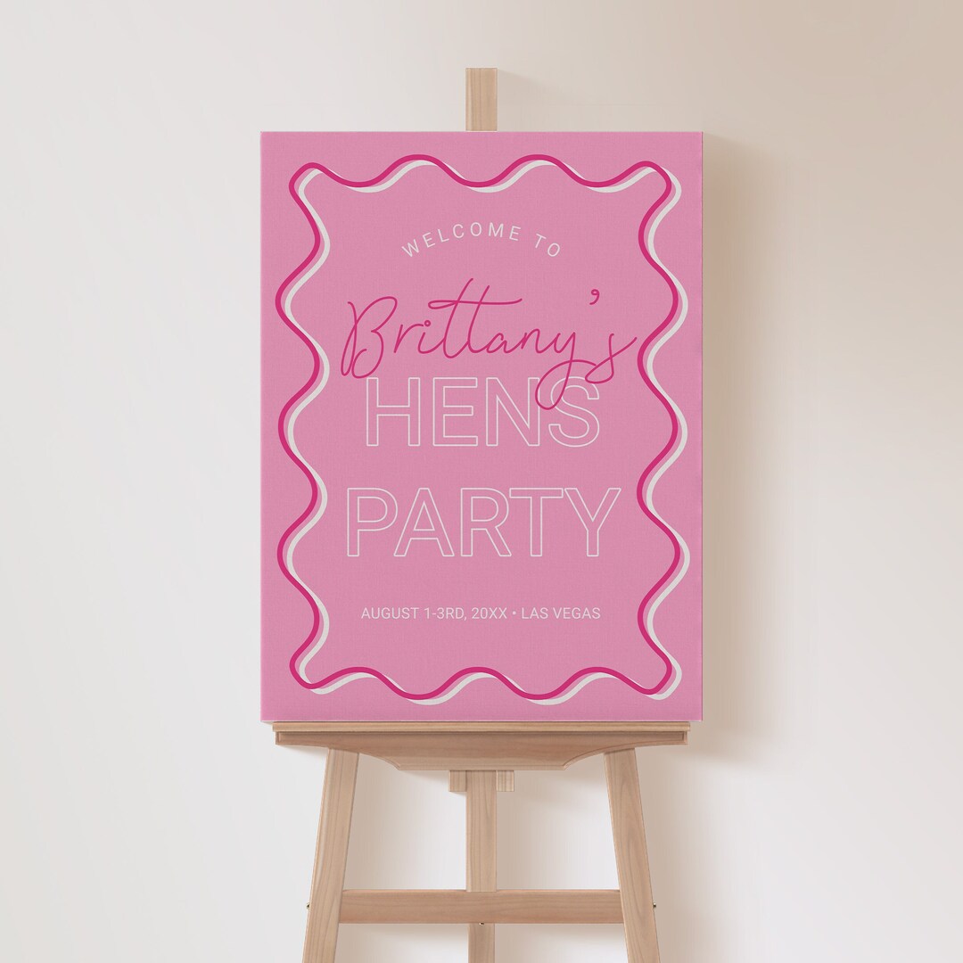 Pink Hens Party Welcome Sign Template, Printable Curve Pink ...