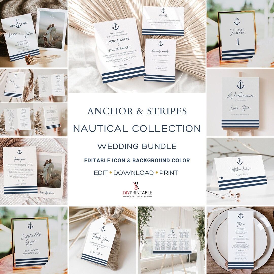 NAUTICAL Wedding Invitation BUNDLE Template, Printable Wedding Bundle ...