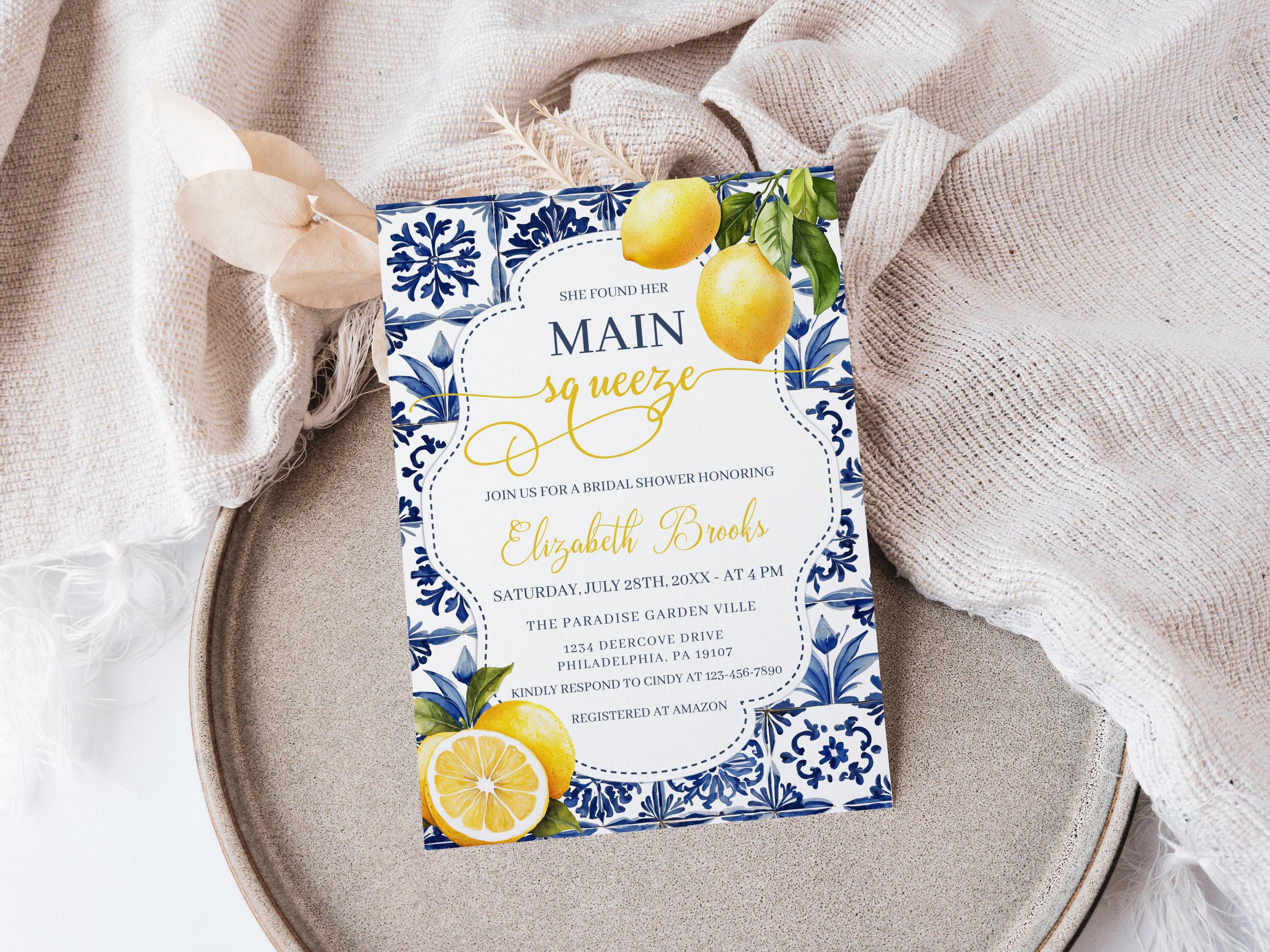 Main Squeeze Bridal Shower Invitation Template, Printable Mediterranean ...