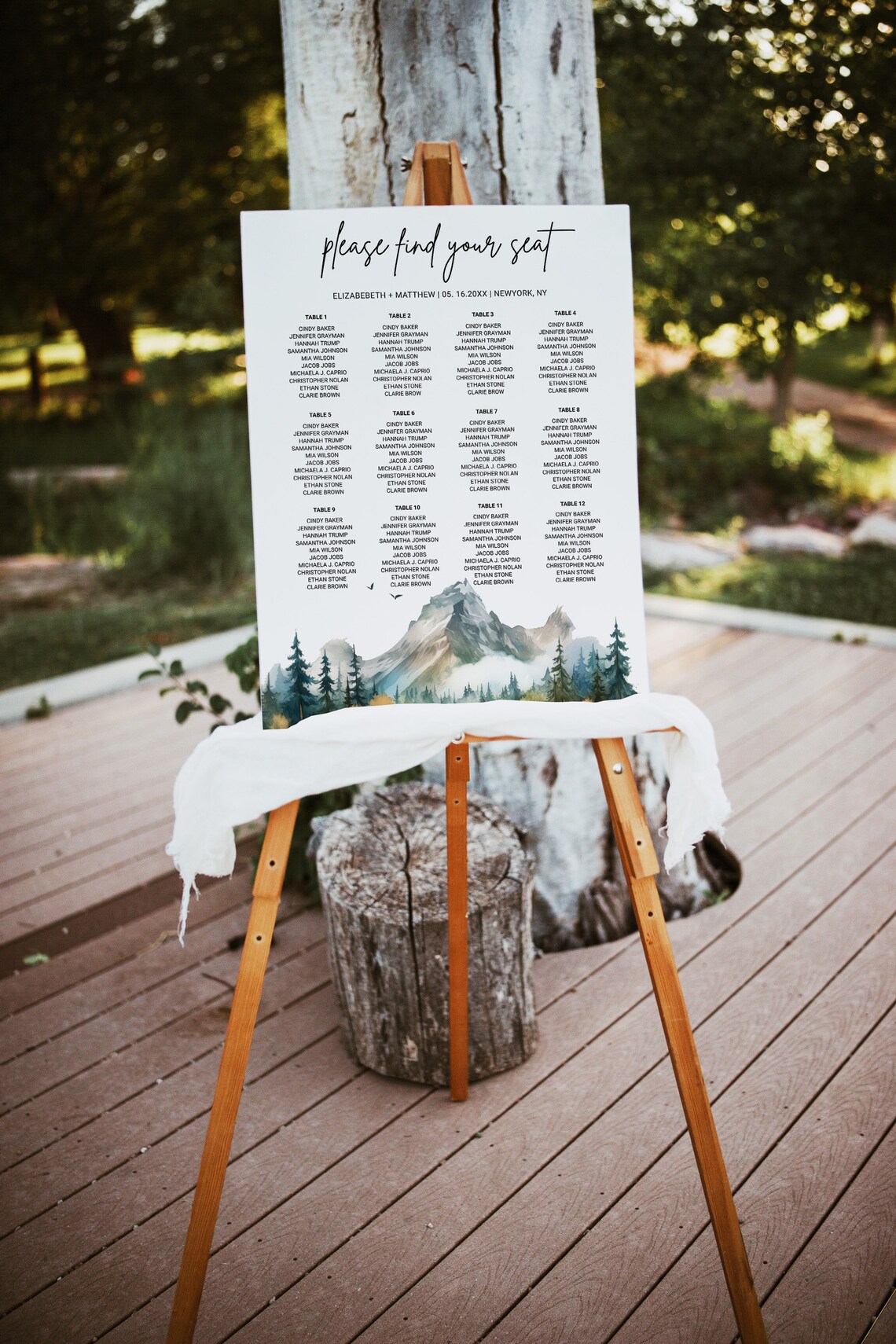 Mountain Seating Chart Template, Printable Rustic Outdoor Woodland Tree ...