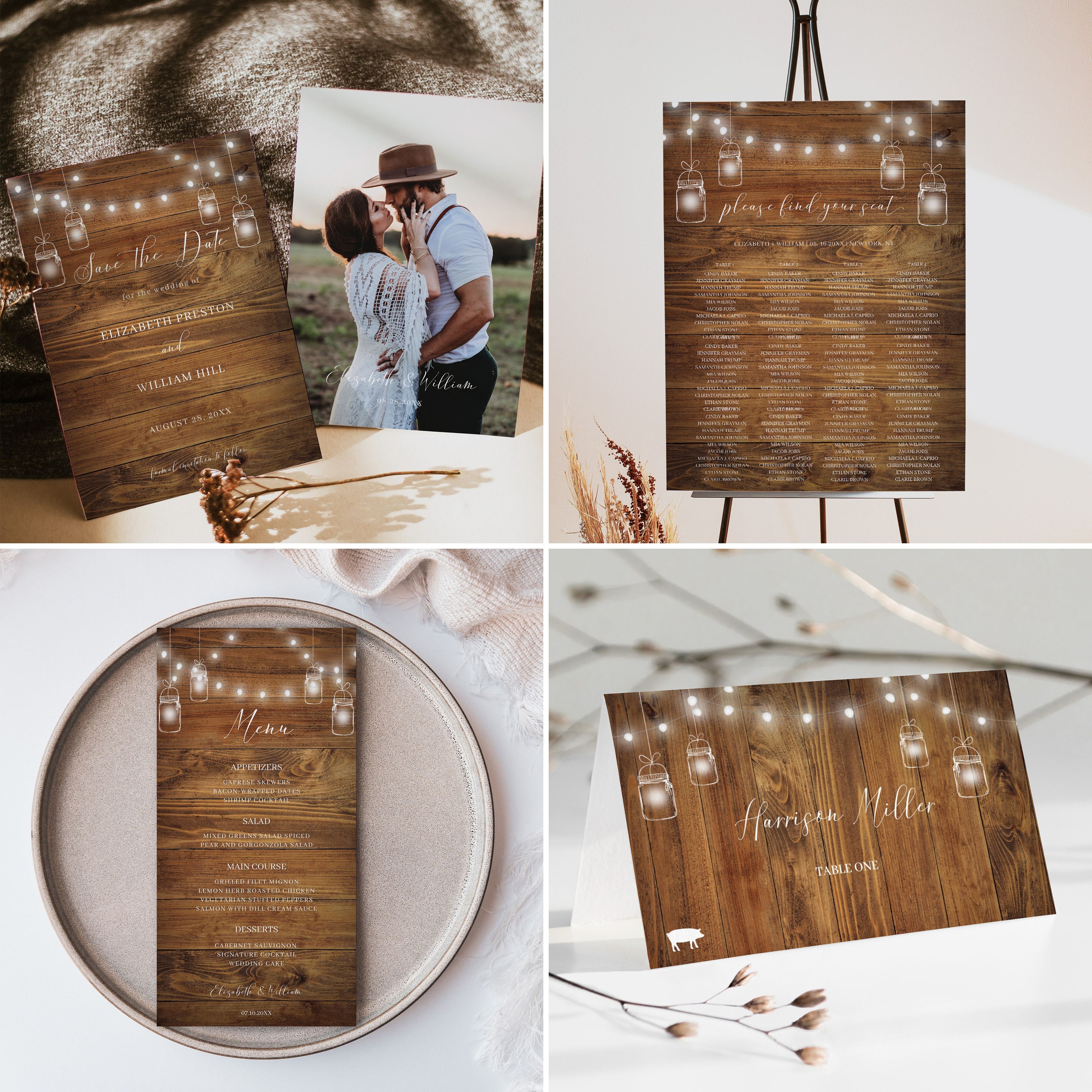 RUSTIC WOODEN Invitation BUNDLE Template, Printable Rustic Barn Wood ...