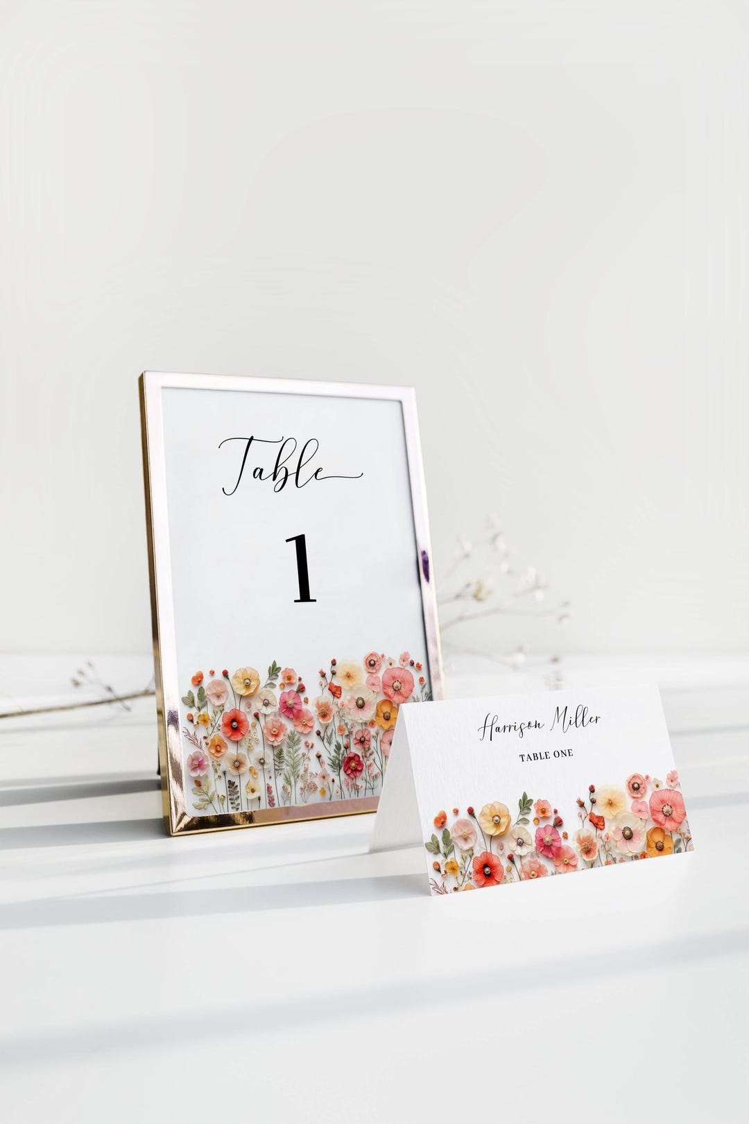 Pressed Flowers Place Card Template, Printable Wildflower Wedding Table ...