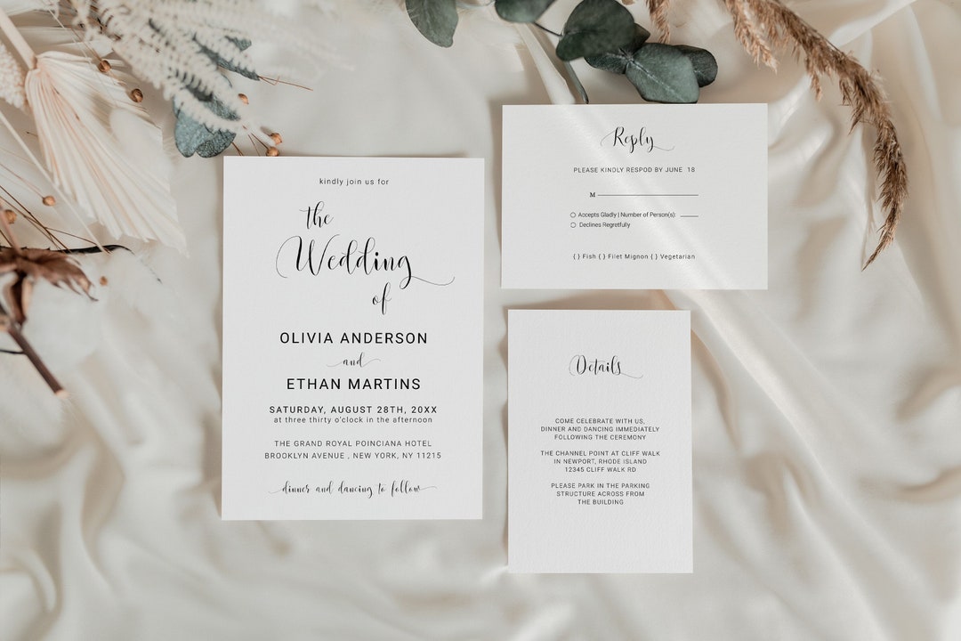 Wedding Invitation Suite Template, Printable Wedding Invite Set With ...