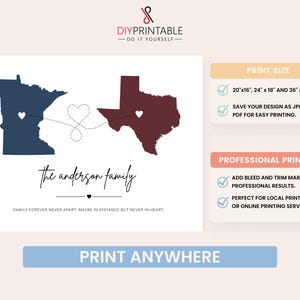 Any US STATE MAPS Wall Art Poster, Printable Long Distance Two State ...