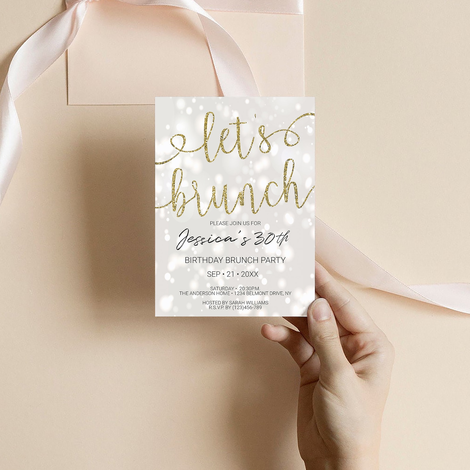 Gold Glitter Let's Brunch Party Adult Birthday Invitation Template, Let ...