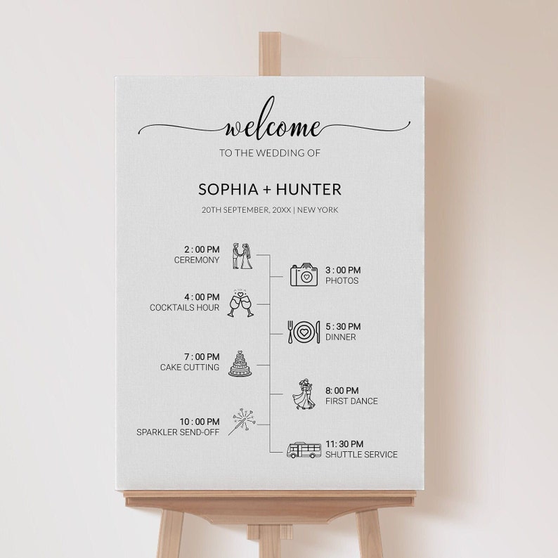 Unique Wedding Timeline Sign Template With Icons, Order of Events Sign ...