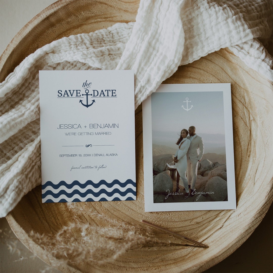NAUTICAL Save the Date Template, Nautical Anchor Waves Photo Save the ...