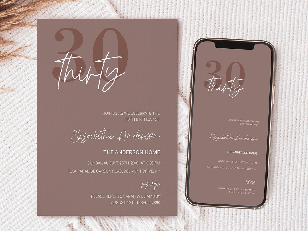 30th Birthday Invitation Template, Adult Birthday, Boho Birthday E ...