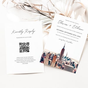 New York City Wedding Invitation Template, QR Code RSVP, Photo Wedding ...