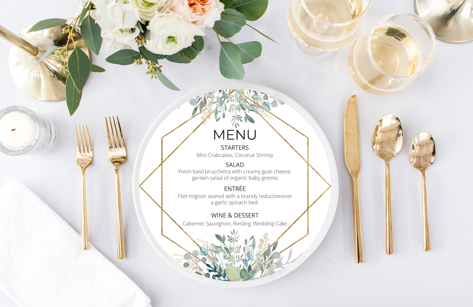 Greenery Round Wedding Menu Template, Circle Wedding Menu Printable ...