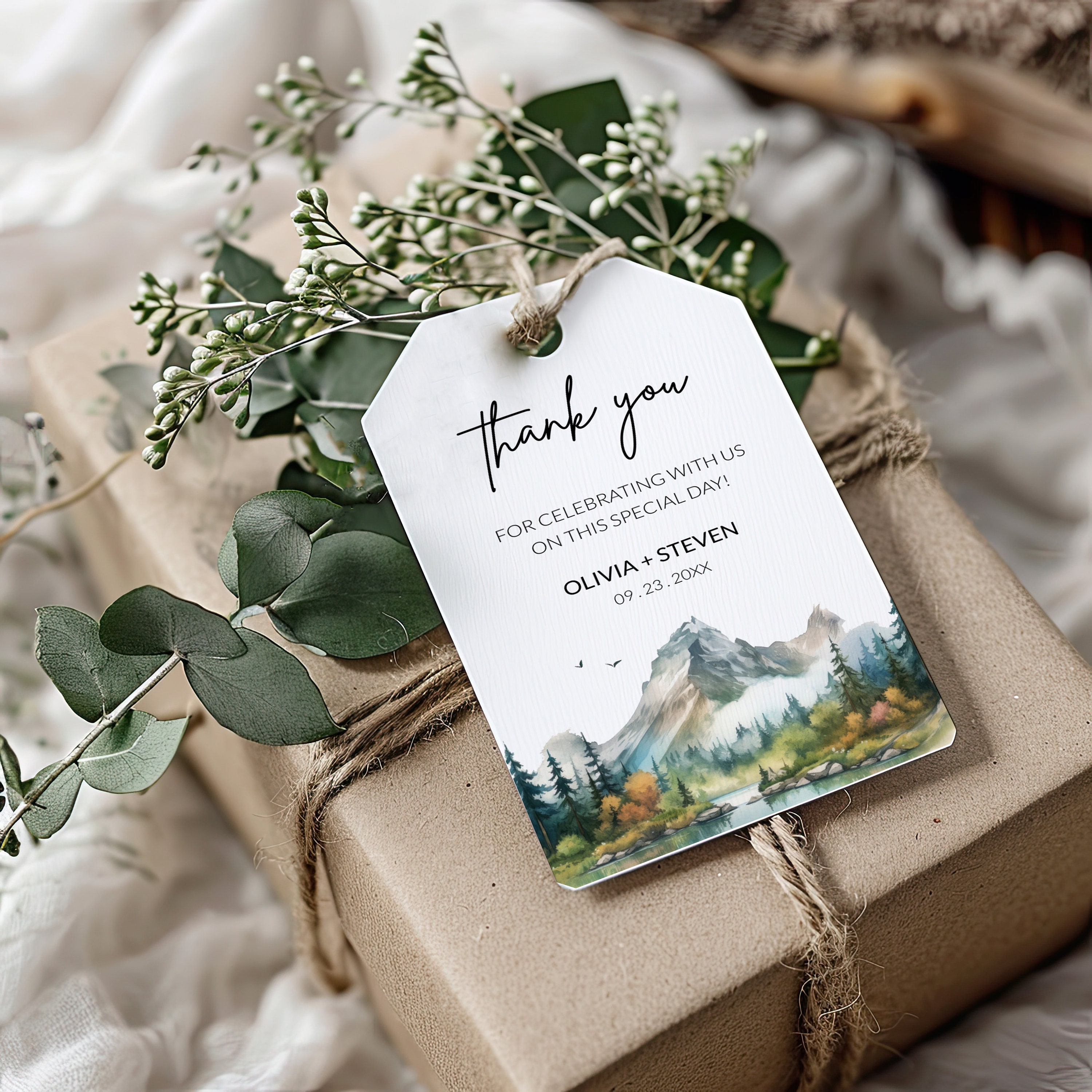 Mountain Forest Evergreen Tree Thank You Favor Gift Tags Template ...