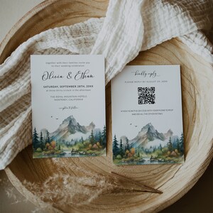 Mountain Forest Pine Tree Wedding Invitation Set Template, Details & RSVP Card, Photo Wedding ...