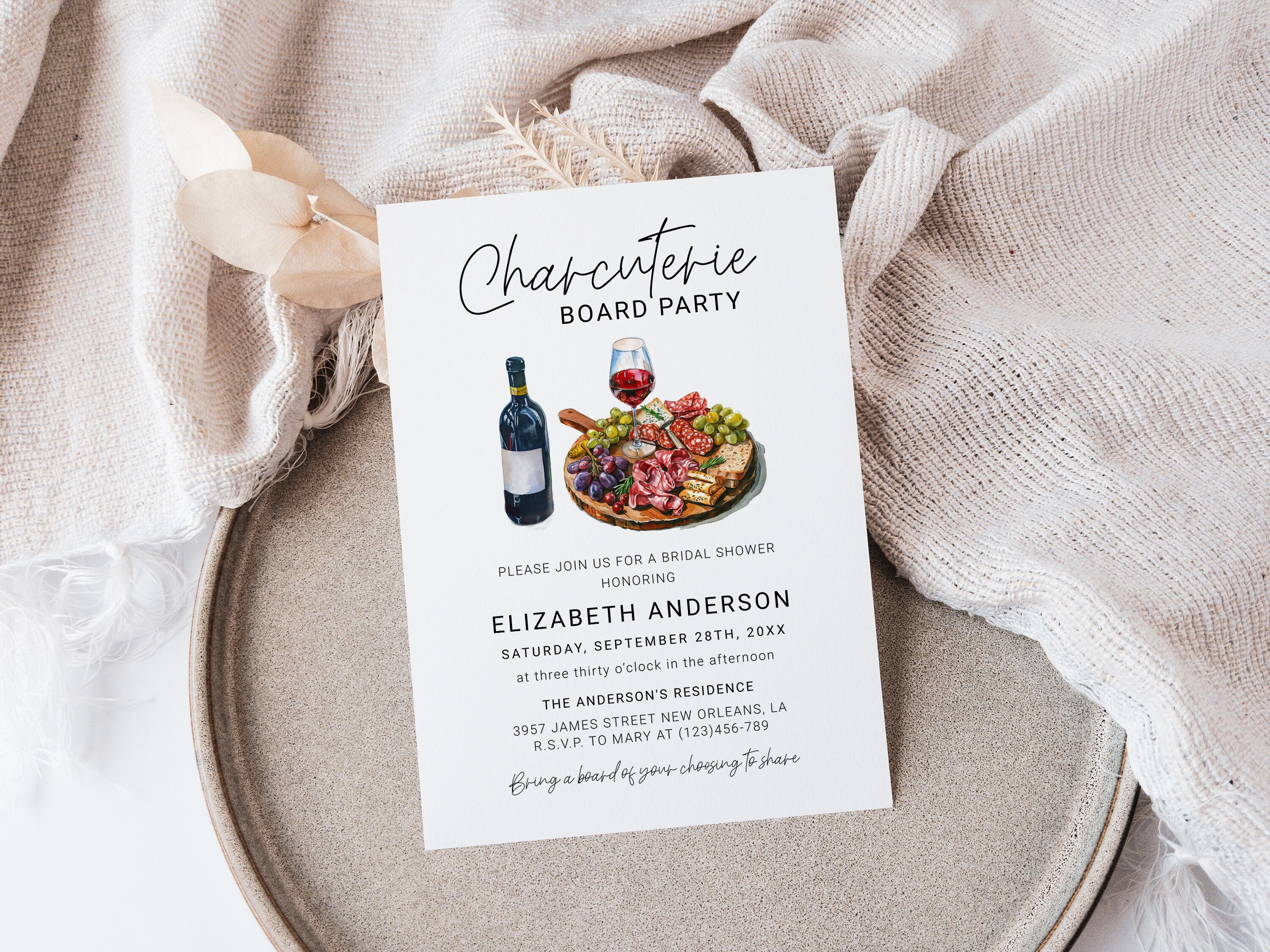 Editable Charcuterie Bridal Shower Invitation Template, Wine Cheese ...