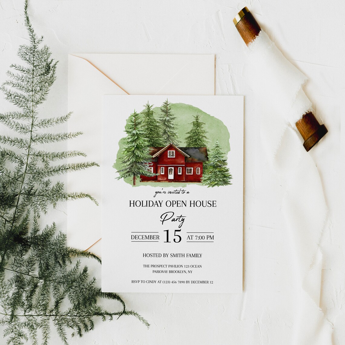 Holiday Open House Party Invitation Template, Woodhouse & Pine Forest ...