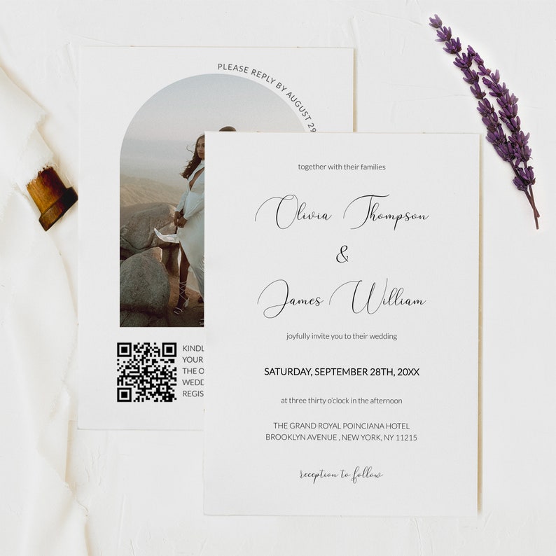 Minimal Calligraphy Script QR Code Wedding Invitation, Arched Frame ...