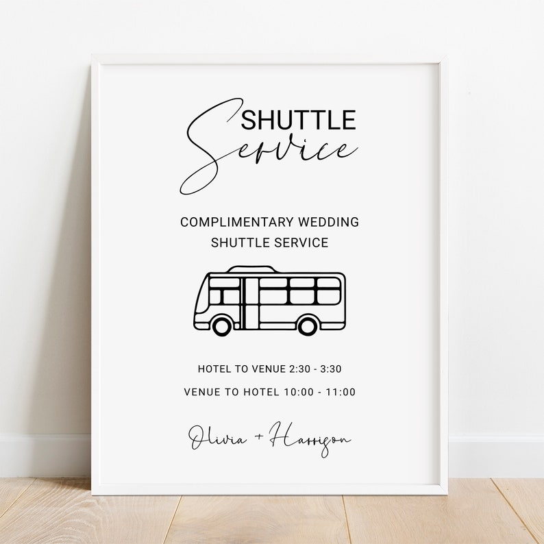 Elegant Wedding Shuttle Sign Template, Printable Wedding Shuttle ...
