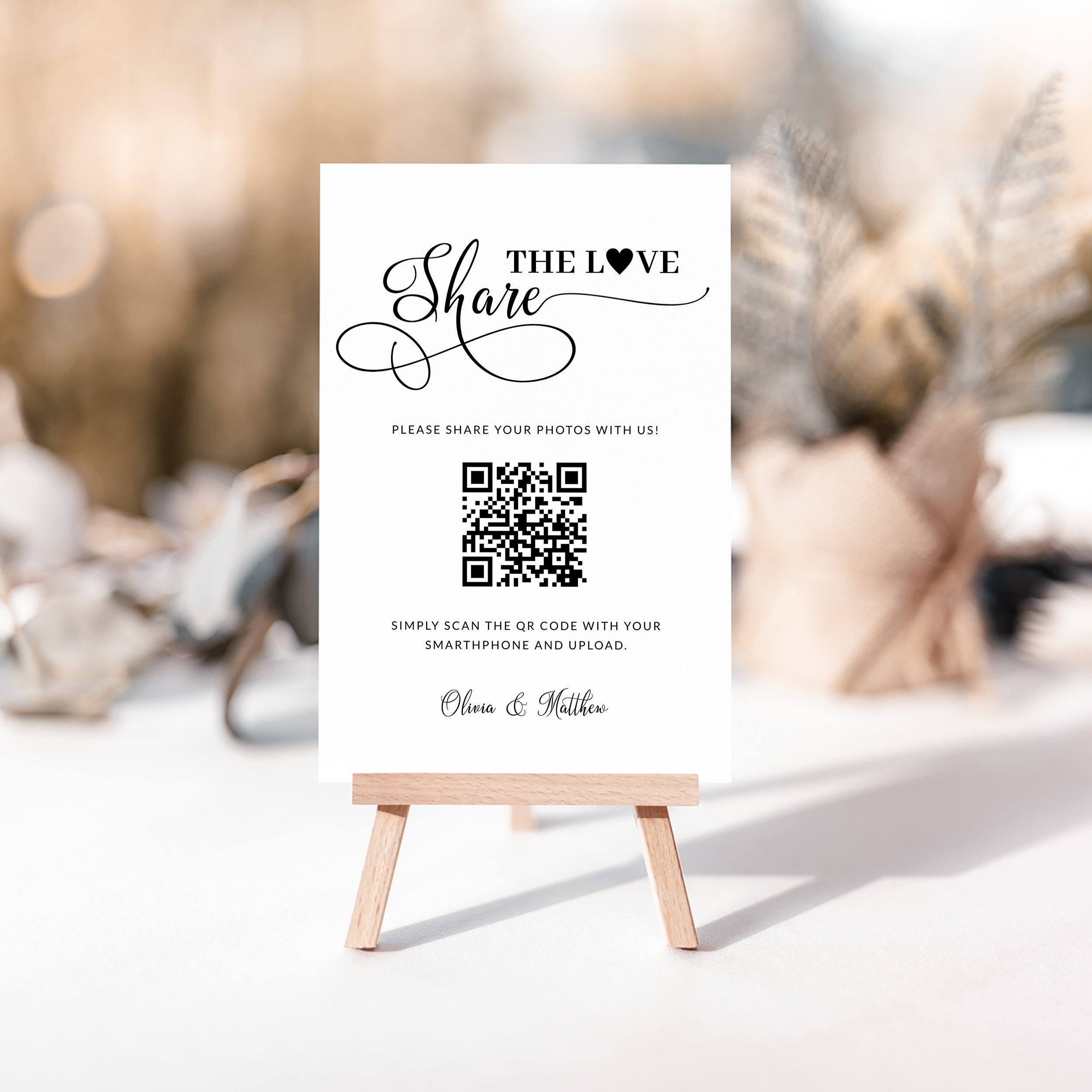 Elegant Script Share the Love QR Code Sign Photo Sharing Social Media ...