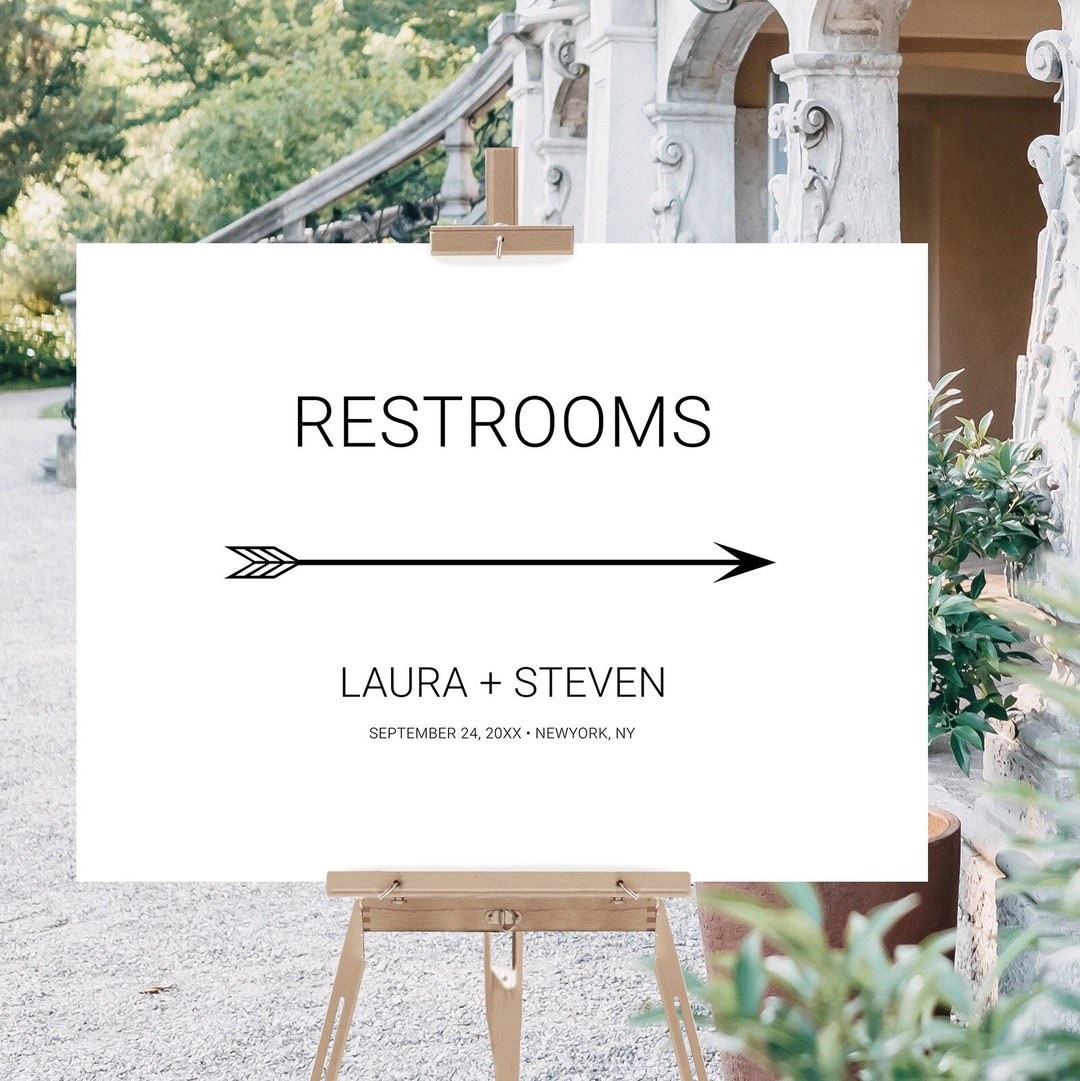 Modern Minimalist Wedding Restroom Sign Template, Wedding This Way Sign ...