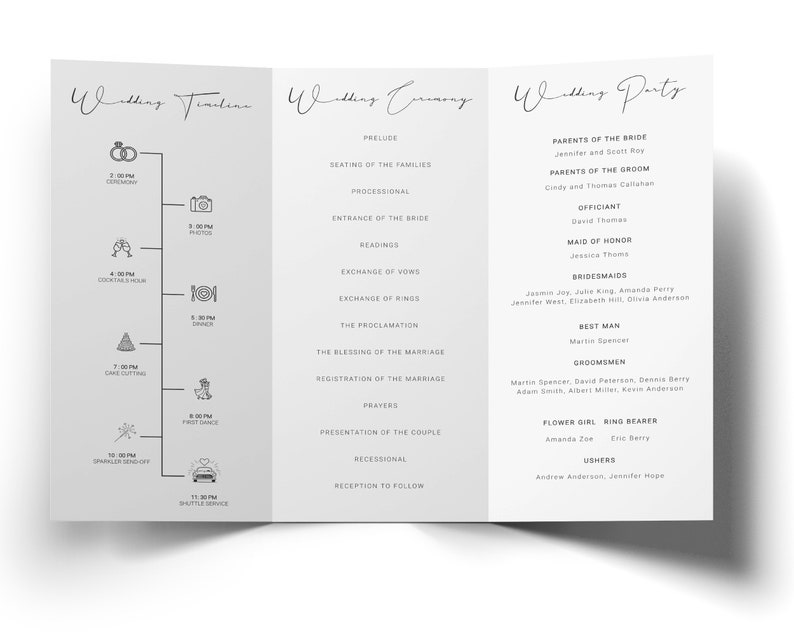 Trifold Wedding Program Template, Wedding Schedule Program Template ...