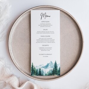 Rustic Forest Mountain Menu Template, Printable Mountain Dinner Menu ...