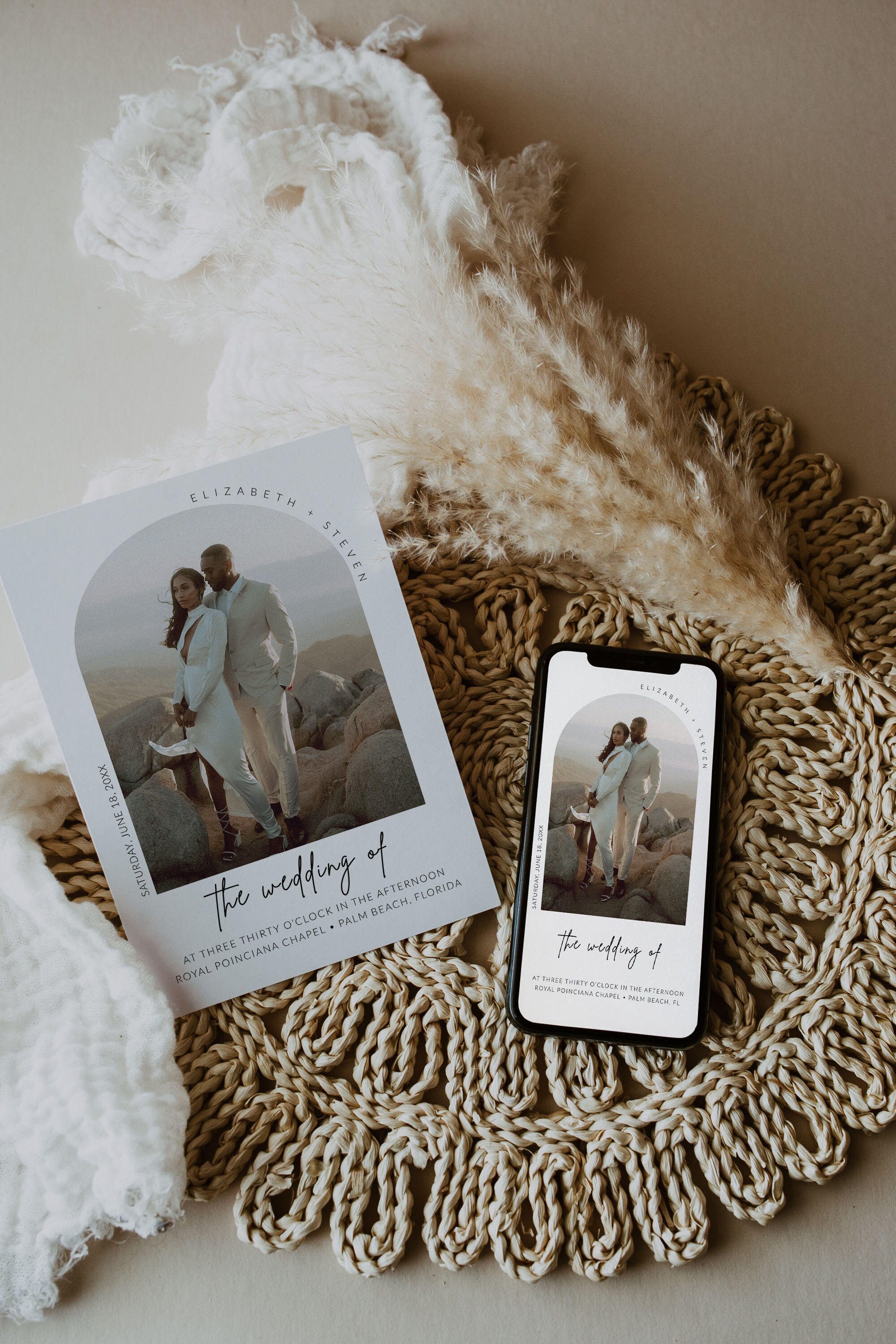 Whimsical Arched Frame Photo QR Code RSVP Wedding Invitation, Photo ...