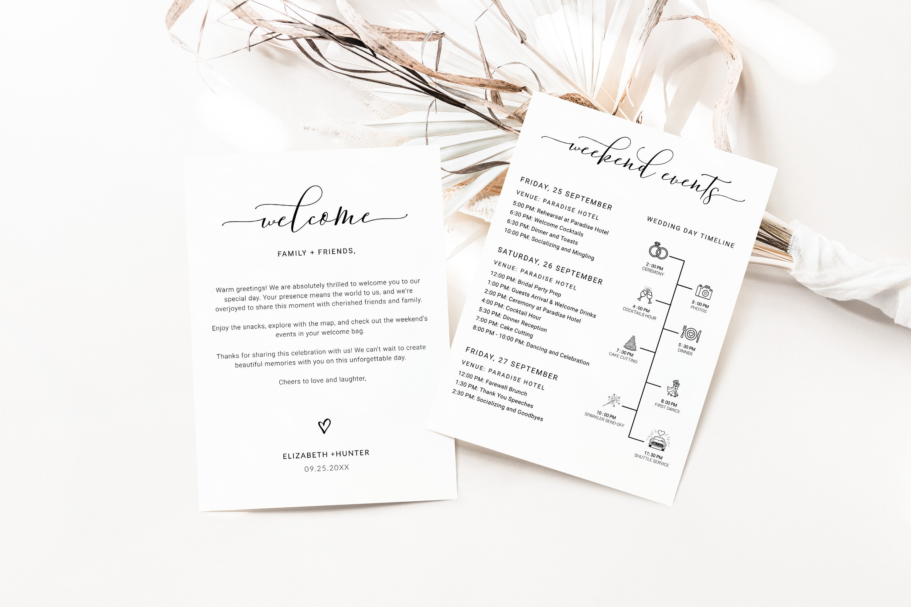Modern Wedding Welcome Letter Template With Icons, Order of Events ...
