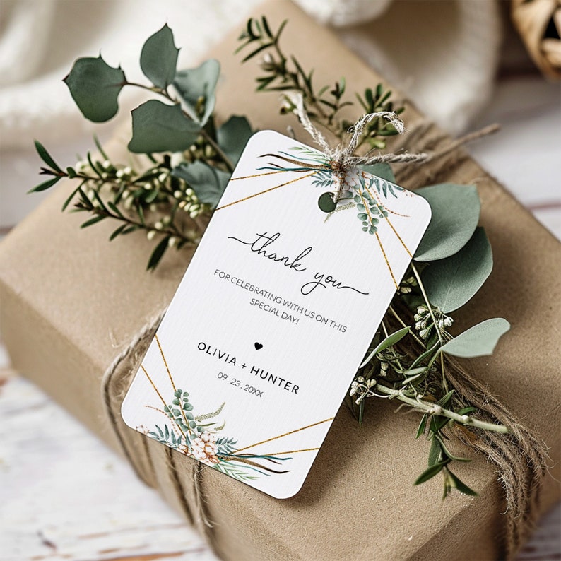 Boho Wedding Favors Tag Template, Eucalyptus Greenery Thank You Tag ...