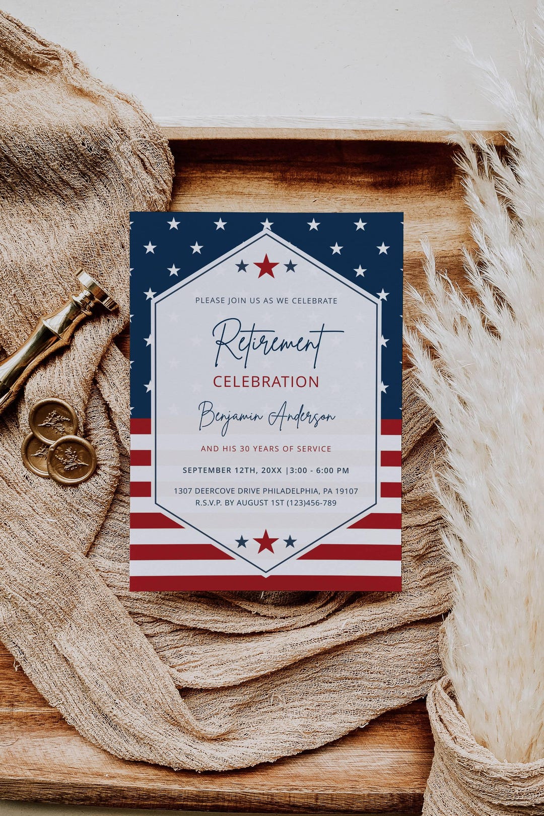 Retirement Party Invitation Template, American Flag, US Navy Marines ...