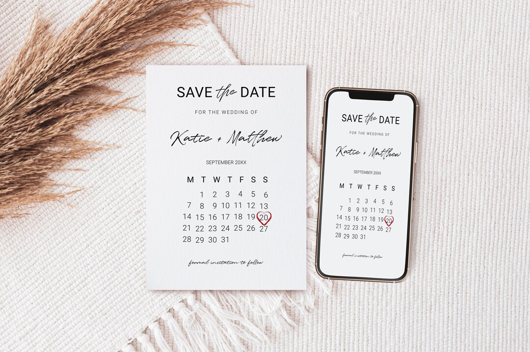 MINIMALIST Save the Date Calendar Template With Photo, Printable Save ...