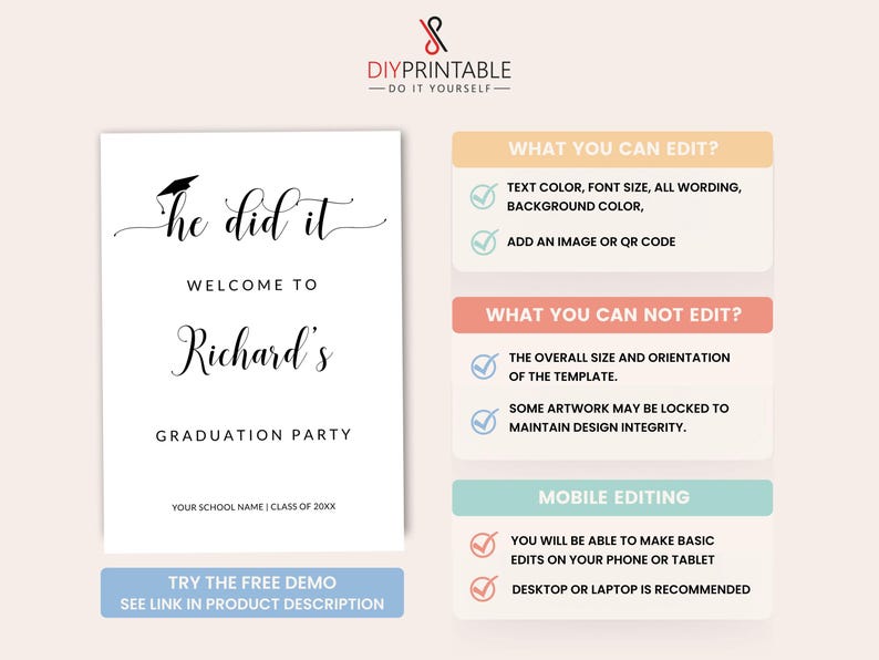 He Did It Graduation Welcome Sign Template, Editable Graduate Sign ...