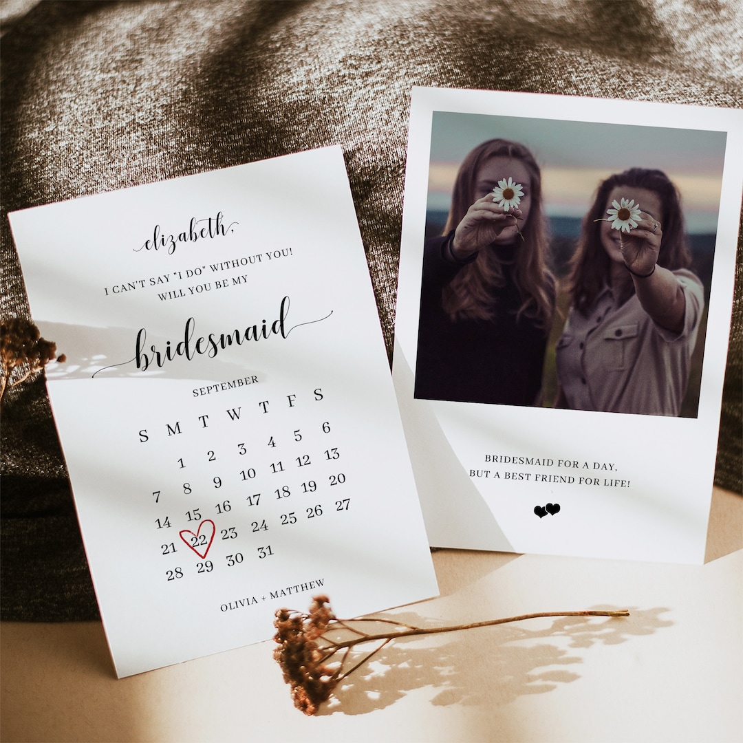 Calendar Bridesmaid Proposal Card Template, Will You Be My Bridesmaid ...