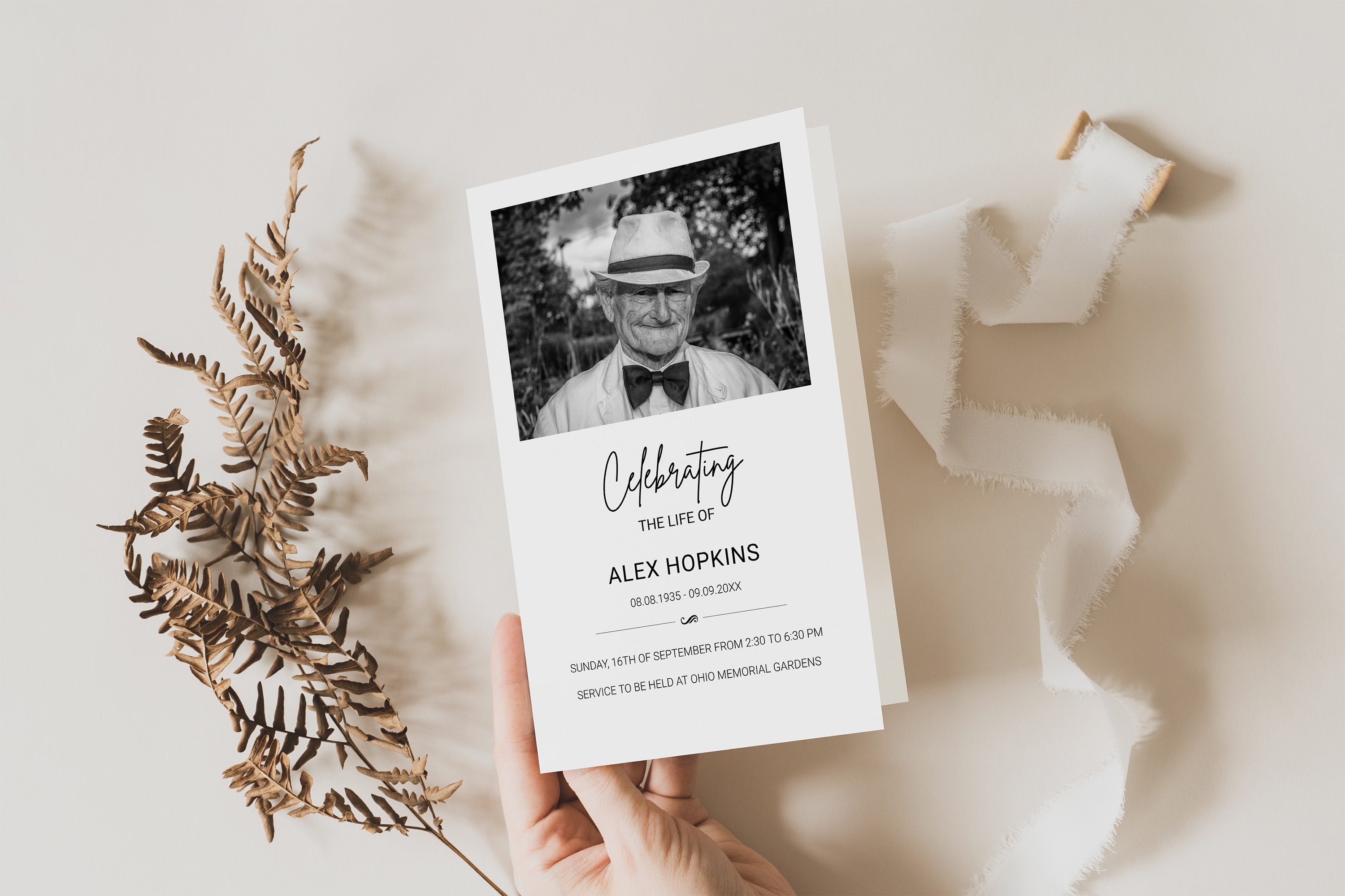 Modern Funeral Program Template Editable Foldable Funeral - Etsy