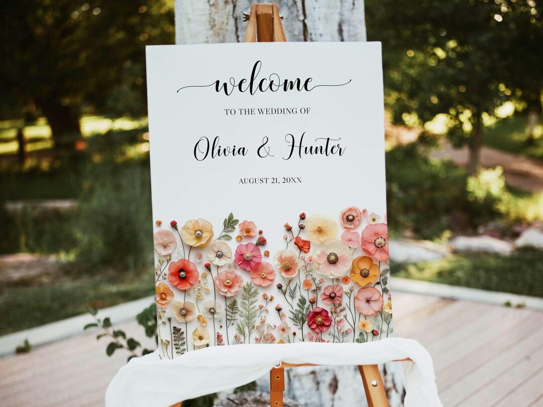 Editable Wildflower Welcome Sign Template, Flower Stems, Fern Leaves ...