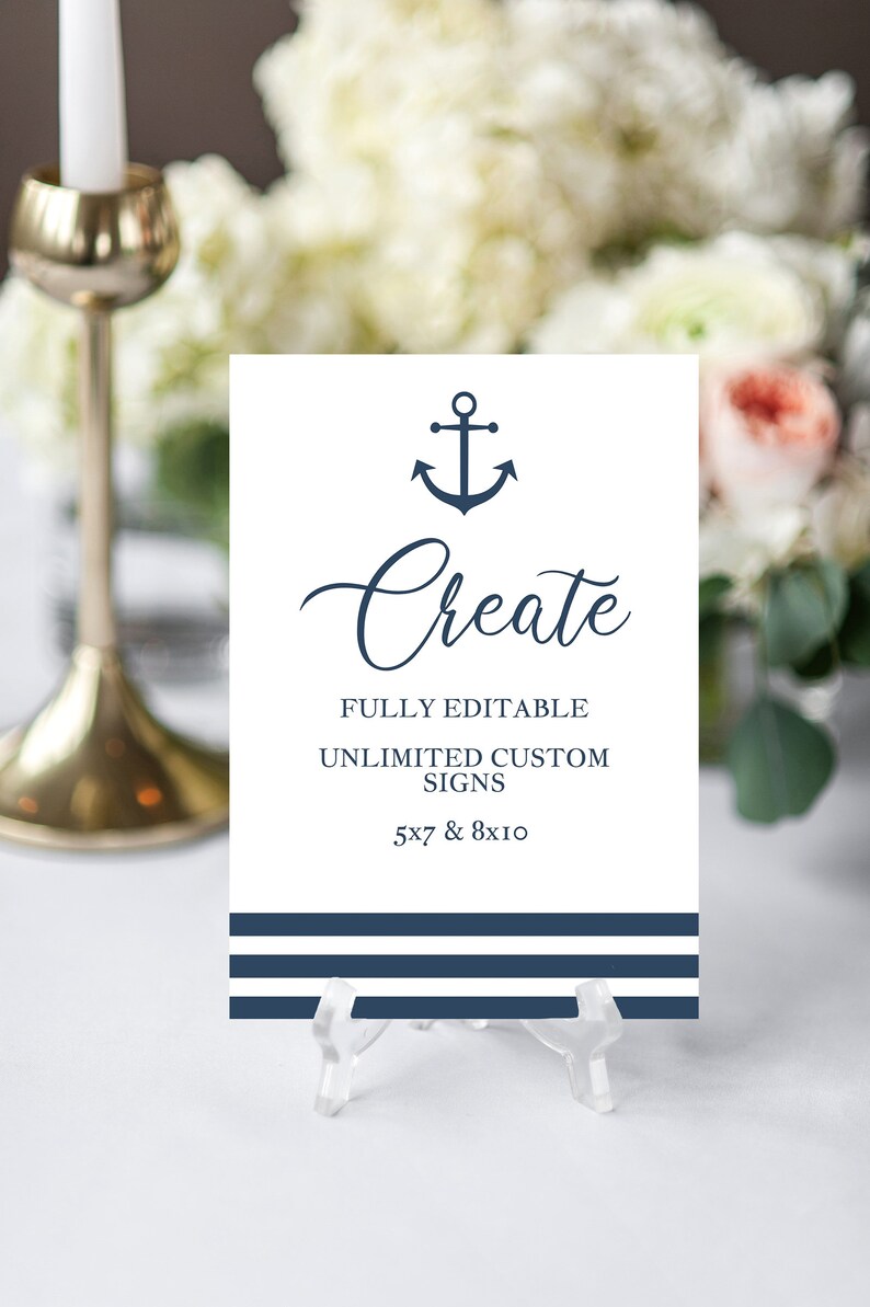 Custom Nautical Anchor Wedding Sign Template Candy Bar Bar - Etsy