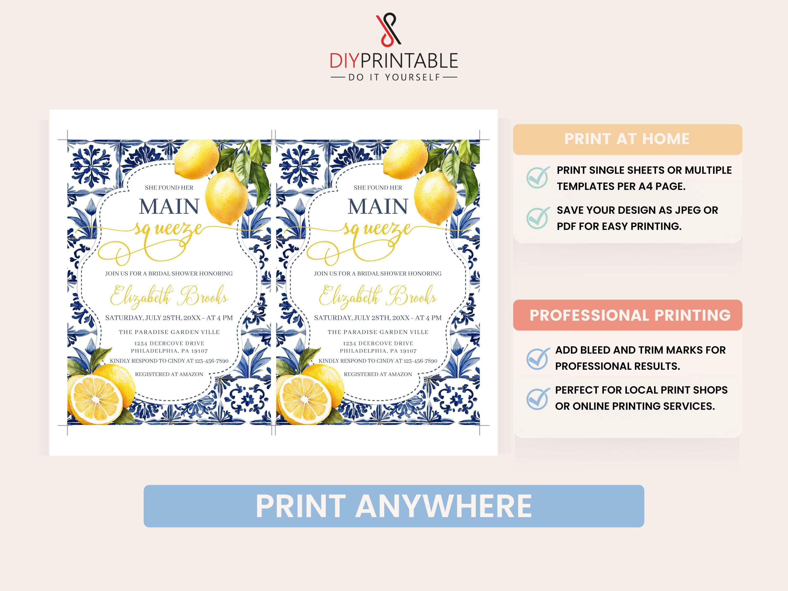 Main Squeeze Bridal Shower Invitation Template, Printable Mediterranean ...