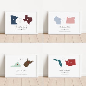 Any US STATE MAPS Wall Art Poster, Printable Long Distance Two State ...