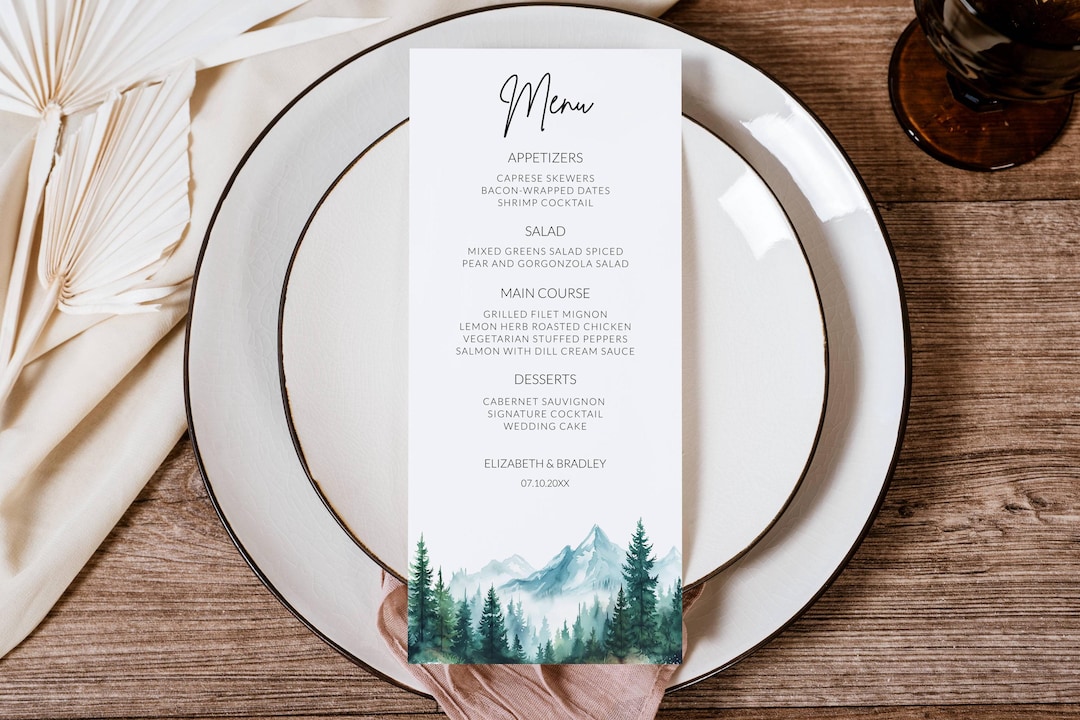 Rustic Forest Mountain Menu Template, Printable Mountain Dinner Menu ...