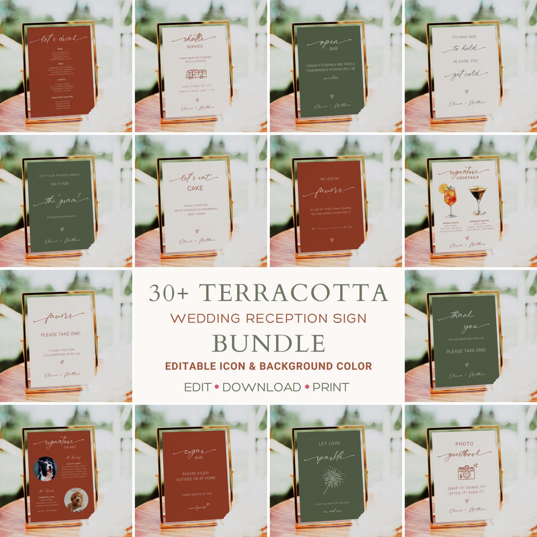 Terracotta Wedding Reception Signs Templates Bundle, Printable Wedding ...
