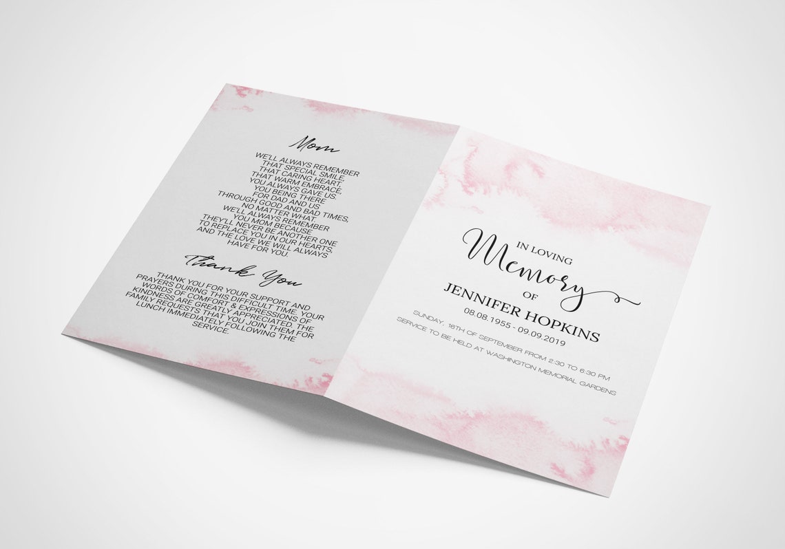 Watercolor Funeral Program Template Memorial Program - Etsy