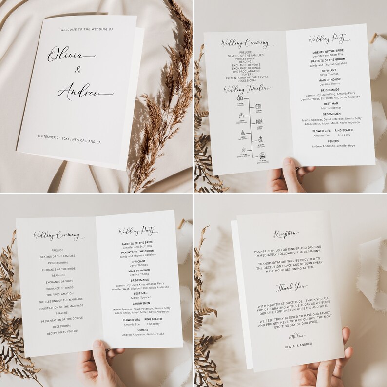 Modern Wedding Program & Timeline Template With Icons, Foldable Wedding ...